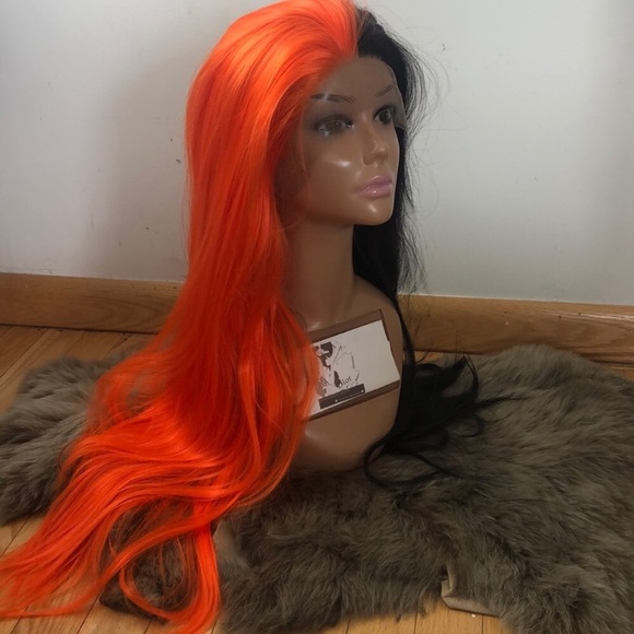 Accessories | 24 Orange Black Split Dye Straight Lacefront Wig | Poshmark